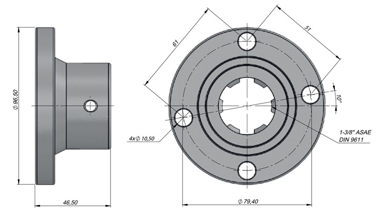 Medbringare till PTO 1 3/8" 6 splines